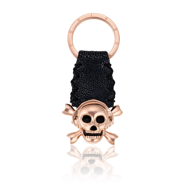 Black Stingray Keychain with Pink Gold Skull – Double Bone Official